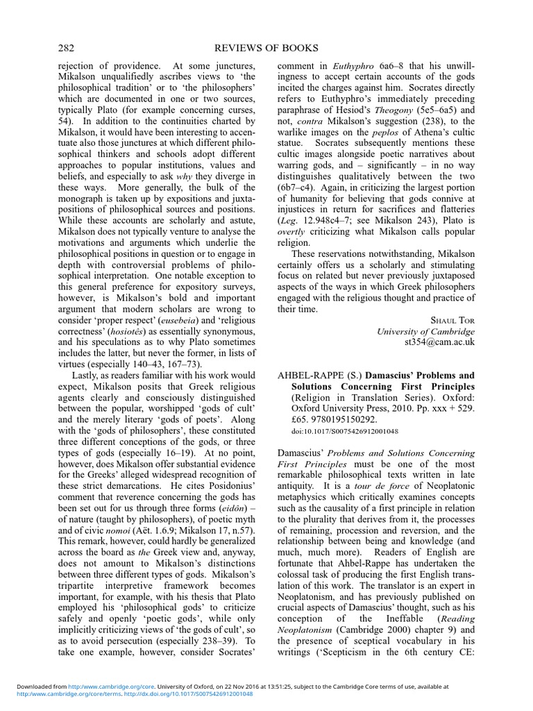 Rev of S Ahbel Rappe TR Damascius Proble | PDF | Forgiveness | Plato