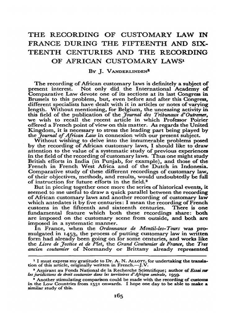 The Recording of Customary Law in France During The Fifteenth and Six ...