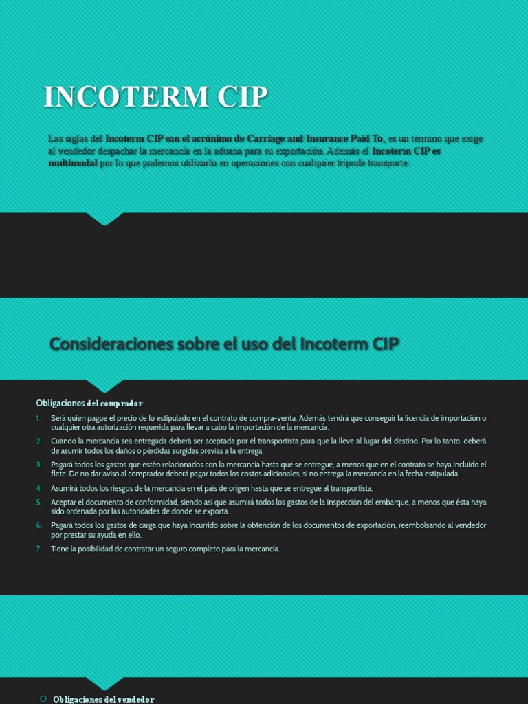 Incoterm CIP: Obligaciones y Definición | PDF | Business | Economias