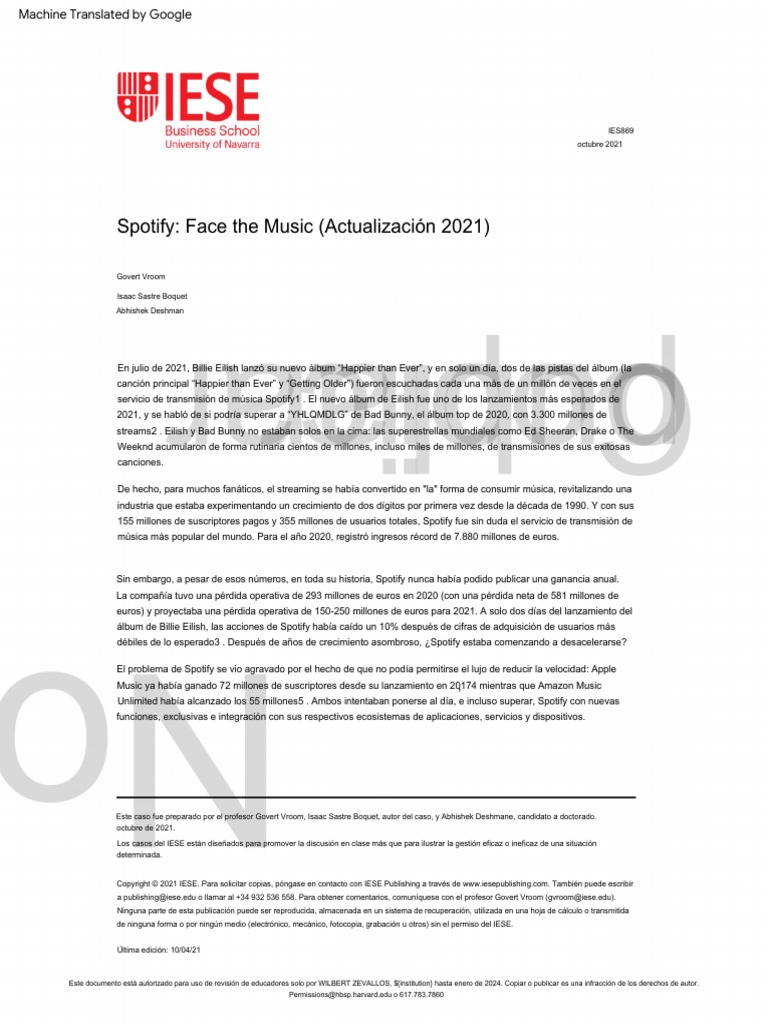 Caso Spotify Alumnos | PDF | Spotify | Streaming Media