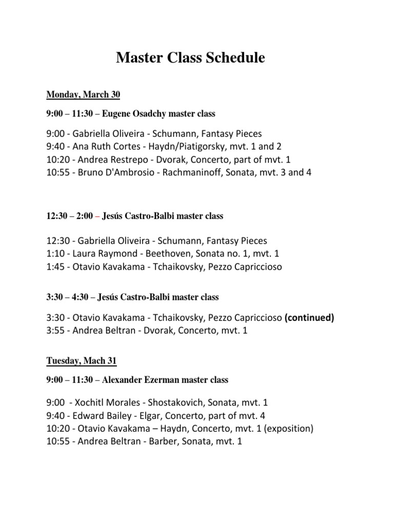 Master Class Schedule | PDF
