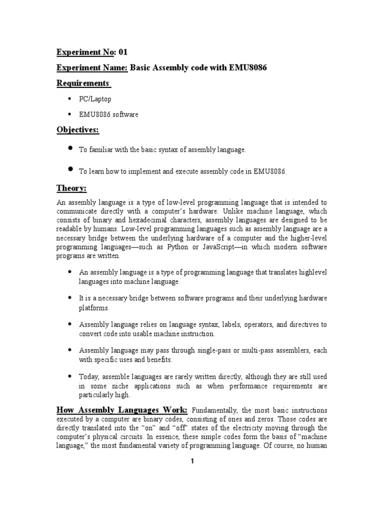 Lab 1 | PDF | Assembly Language | Computer Programming