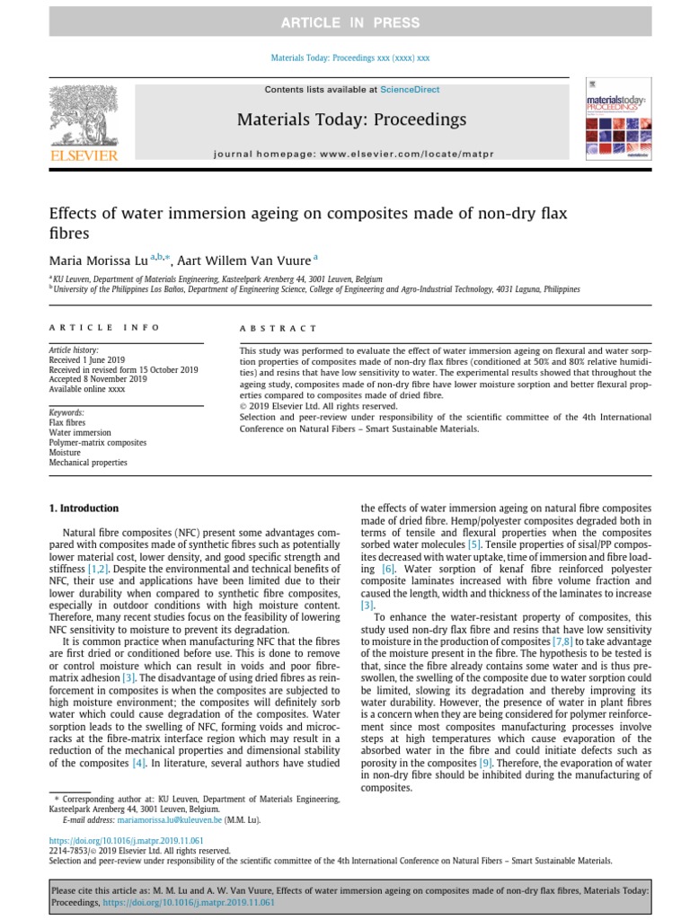 Effects of Water Immersion Ageing On Composites Made of Non-Dry Flax ...
