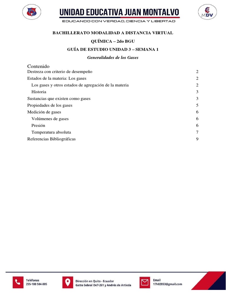 Guía de Aprendizaje Química 2do U3-S1 | PDF | Gases | Celsius
