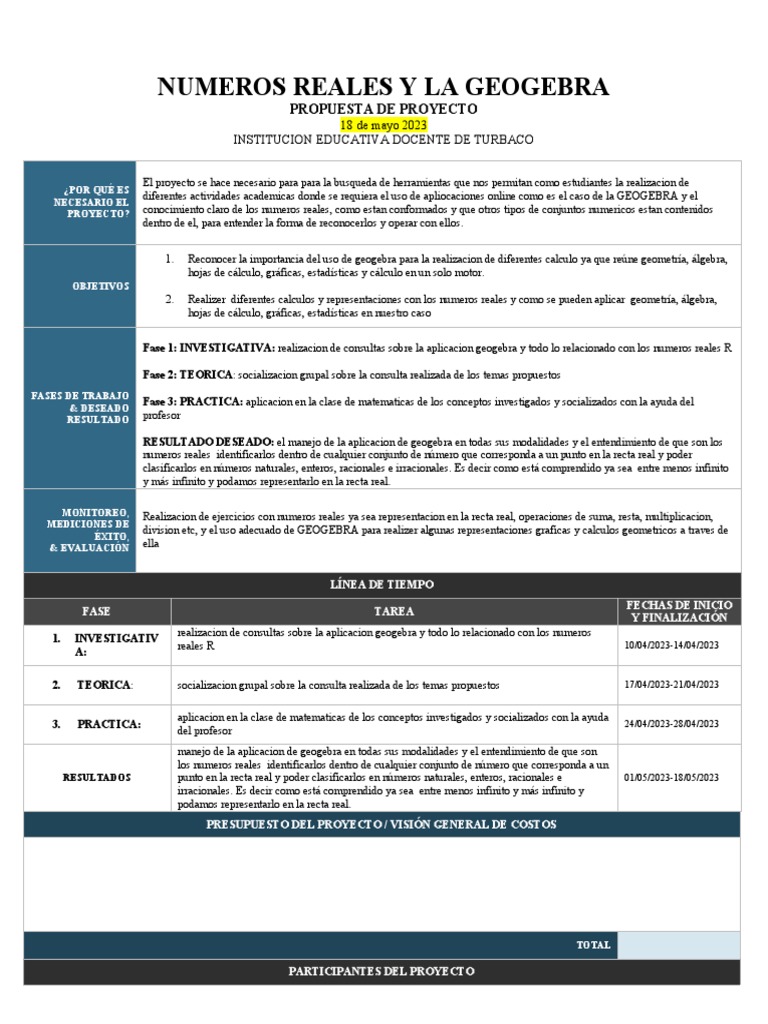 PROYECTO DE MATEMATICAS GeoGebra y Números Reales | PDF | Número Real | Números