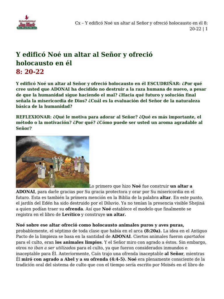 CX – Y Edificó Noé Un Altar Al Señor y Ofreció Holocausto en Él 8-20-22 ...