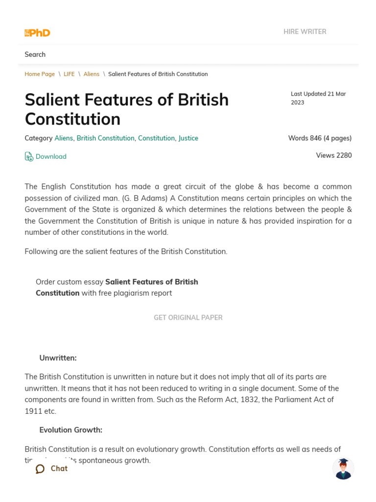 Salient Features of British Constitution Essay Example | PDF | Essays ...