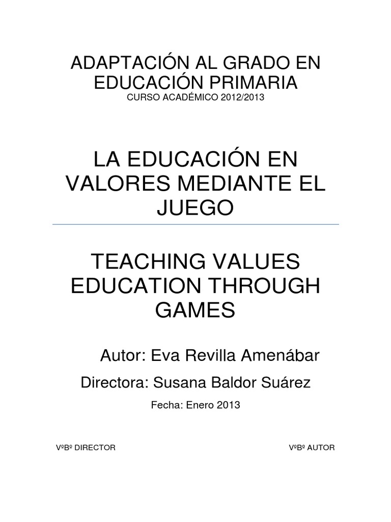 Educación en Valores a través del Juego | PDF | Plan de estudios ...