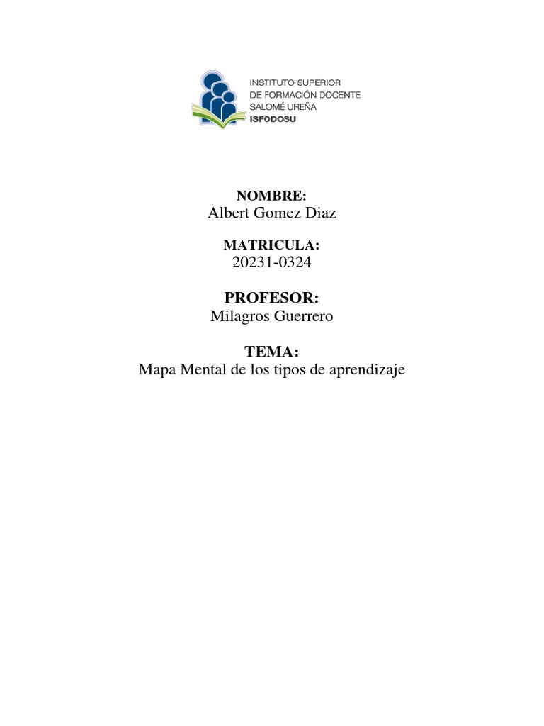 Mapa Mental De Los Tipos De Aprendizaje Pdf