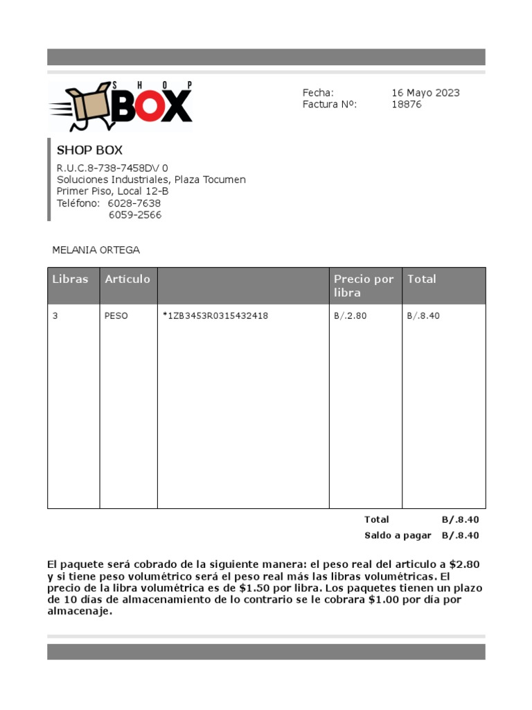 Shop Box Factura 18876 | PDF