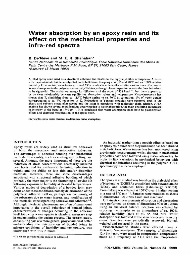 Water Absorption by An Epoxy Resin and Its Effect On The Mechanical ...