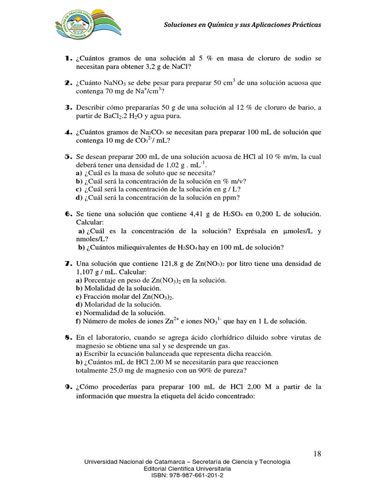 Ejercicios Soluciones | PDF | Concentración | Ácido clorhídrico