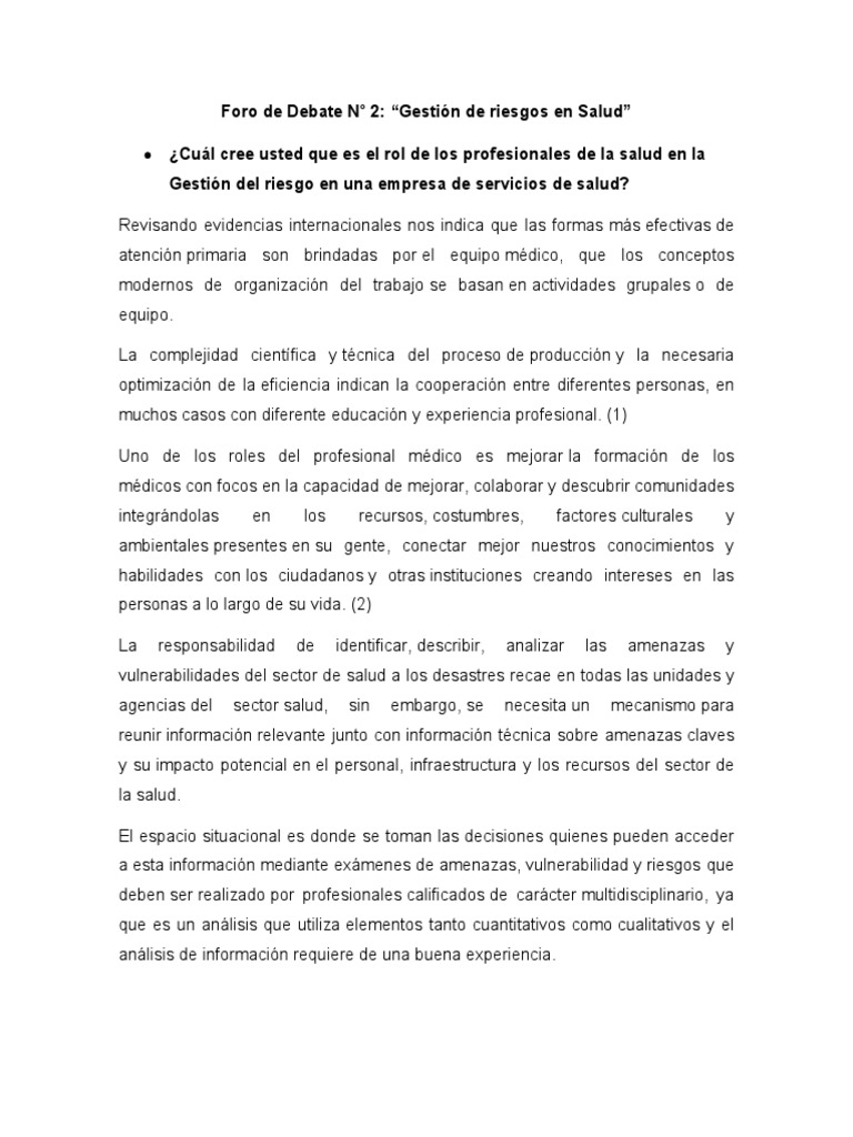 Foro de Debate N2 GESTION DE RIESGOS | PDF | Seguridad y salud ocupacional