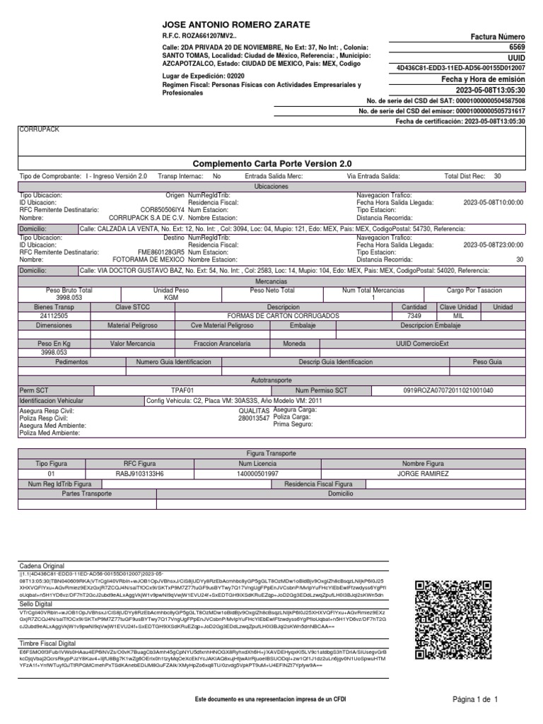 6569 Carta Porte Jorge Ramirez | PDF