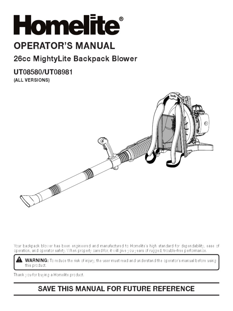 Homelite Mighty Lite 26bp Backpack Blower Instruction Manual | PDF ...