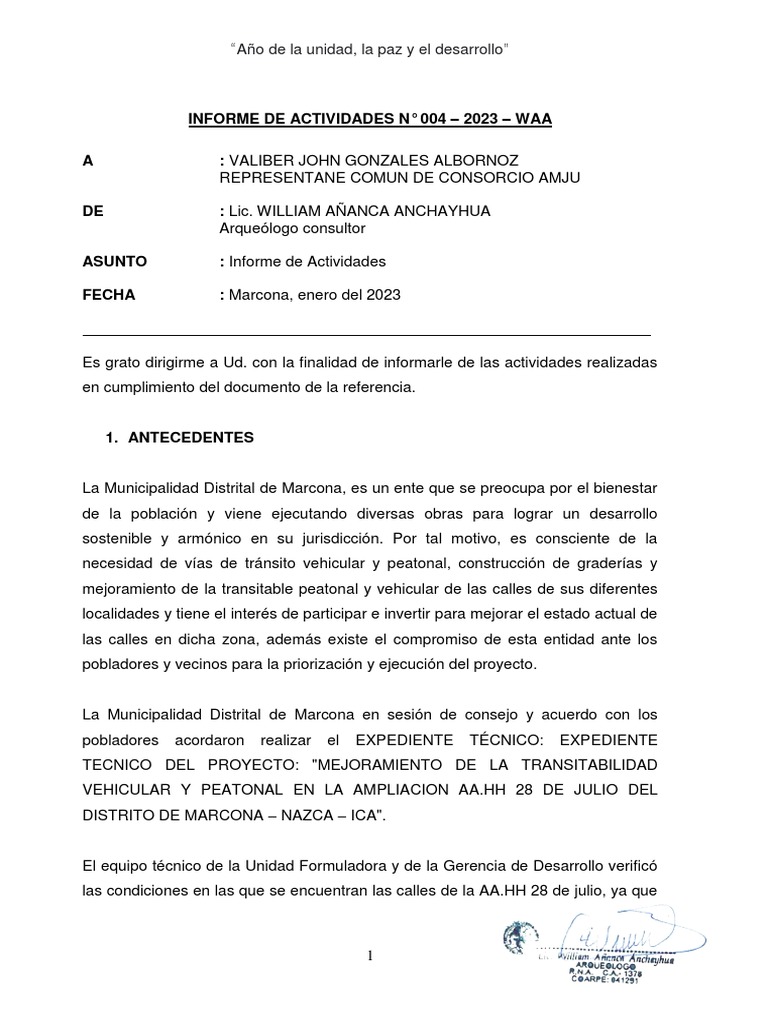 INFORME DE ACTIVIDADES-signed | PDF | Arqueología | Hormigón