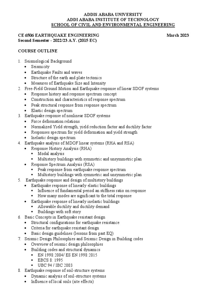 Earthquake Engineering Course Outline | PDF | Earthquake Engineering ...