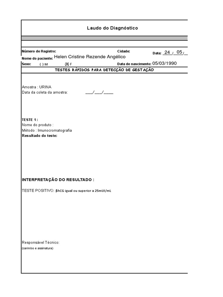 Laudo Teste Rapido Gravidez | PDF Laudo Teste Rapido Gravidez | PDF