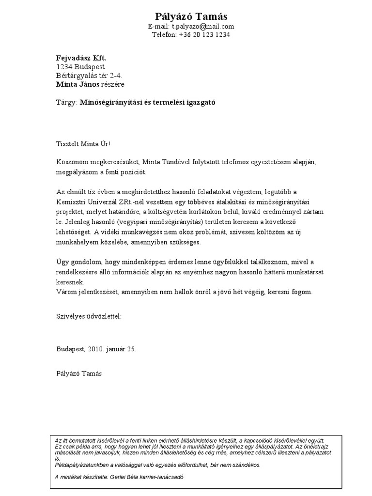Gyakorlattal Rendelkezo Mernok Kiserolevel | PDF