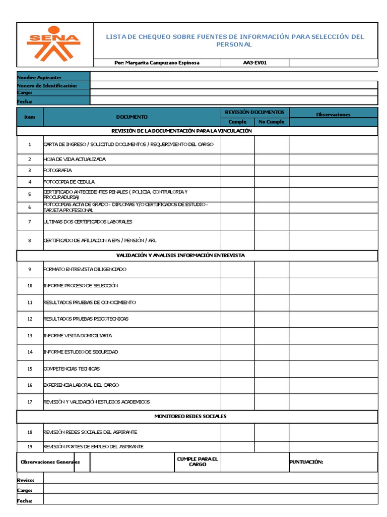 Lista de Chequeo Sobre Fuentes de Información para Selección Del ...
