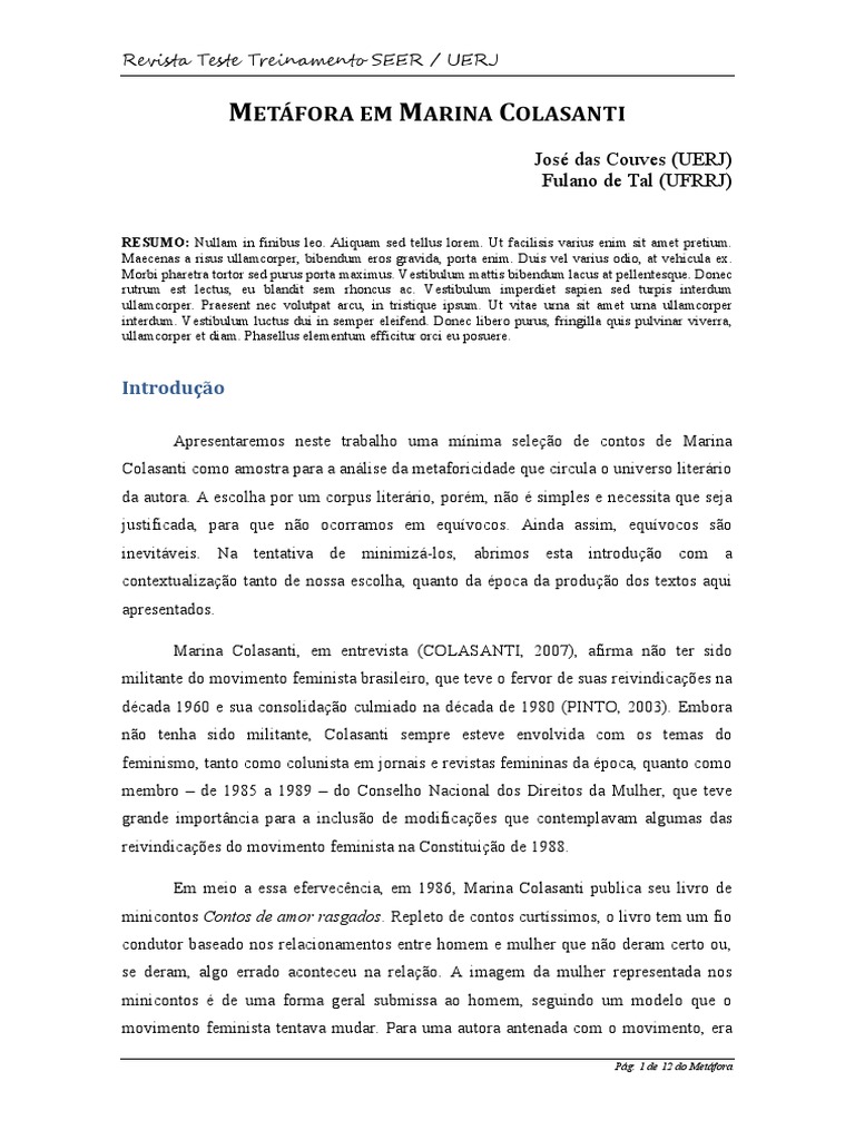 Silo - Tips - Metafora em Marina Colasanti | PDF | Amor | Feminismo