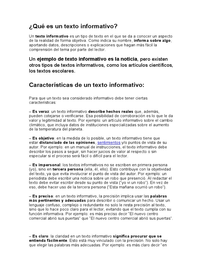 Características del texto informativo | PDF | Autor | Receta