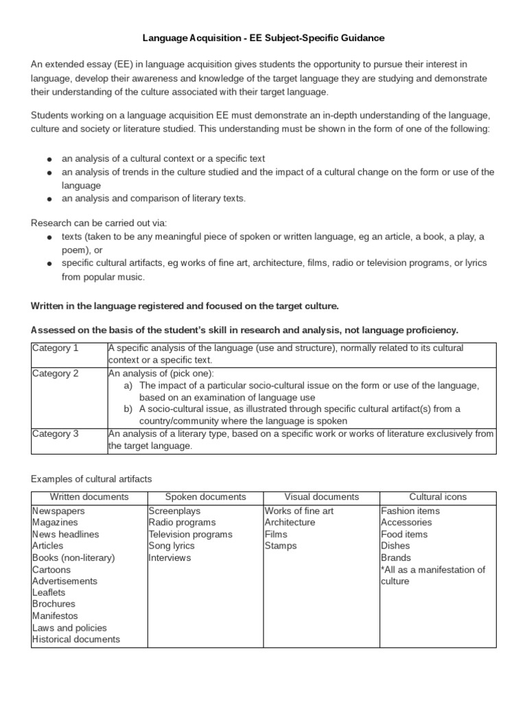 Language Acquisition - EE Subject Specific Guidance | PDF ...