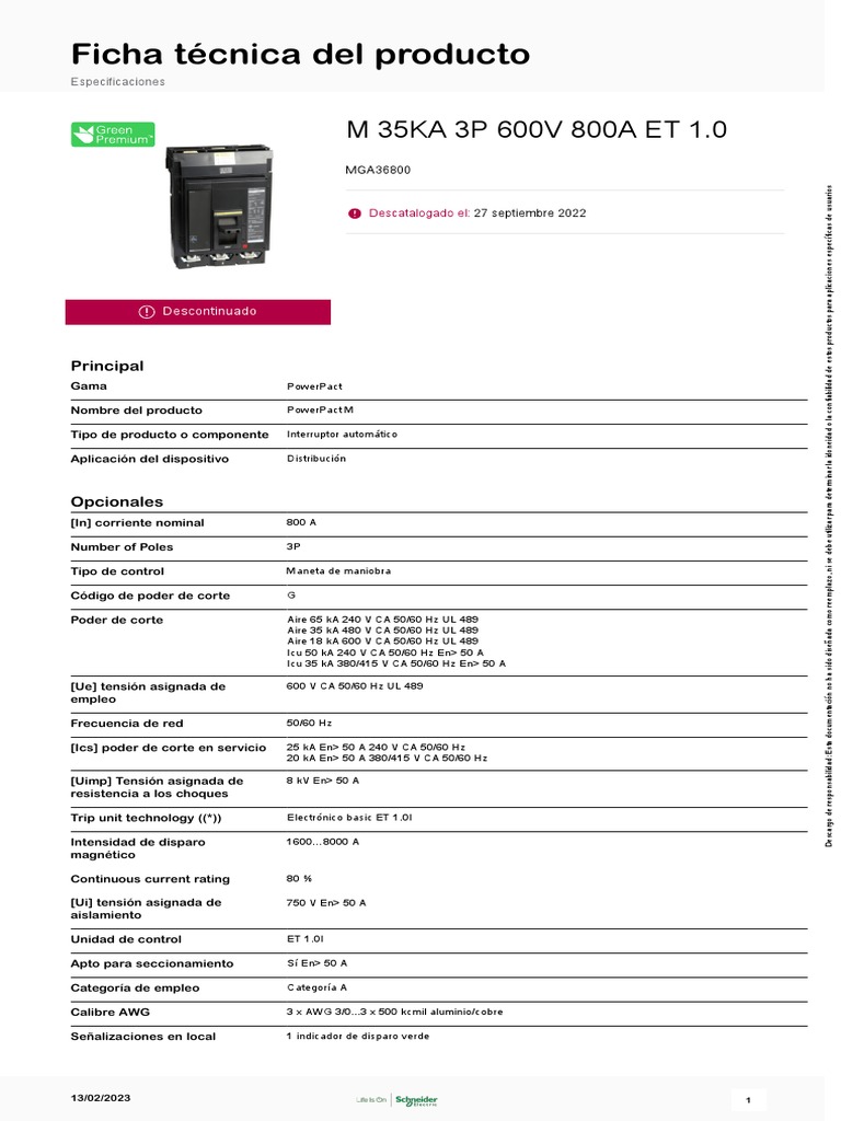 Interruptores en Caja Moldeada Powerpact Marco M - MGA36800 | PDF ...