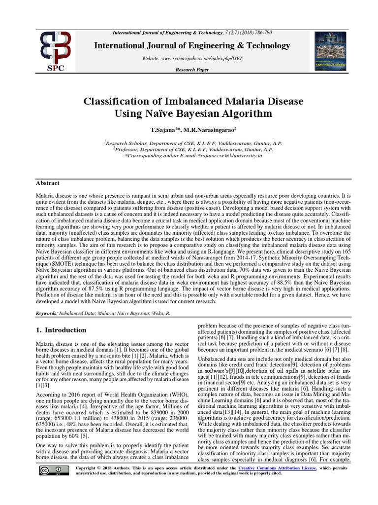 Classification of Imbalanced Malaria Disease Using | PDF | Statistical Classification | Machine ...