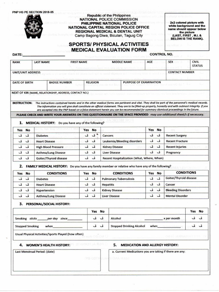 Sports Physical Activities Medical Evaluation Form | PDF