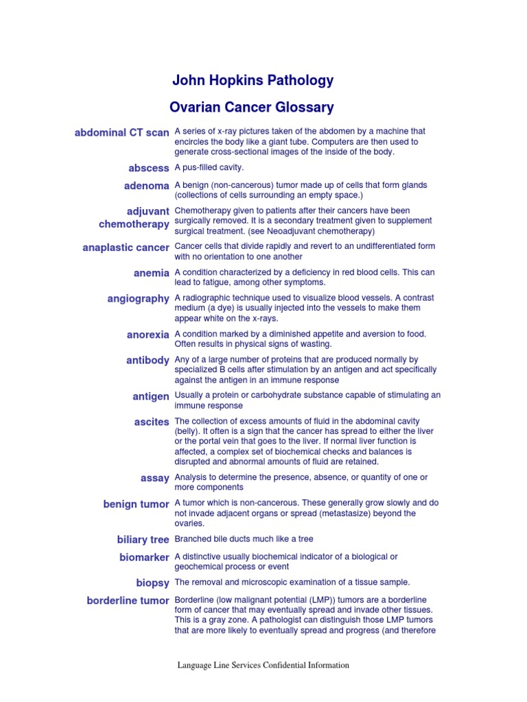 John Hopkins - Ovarian Cancer Glossary - 1655728440 | PDF | Ovarian ...