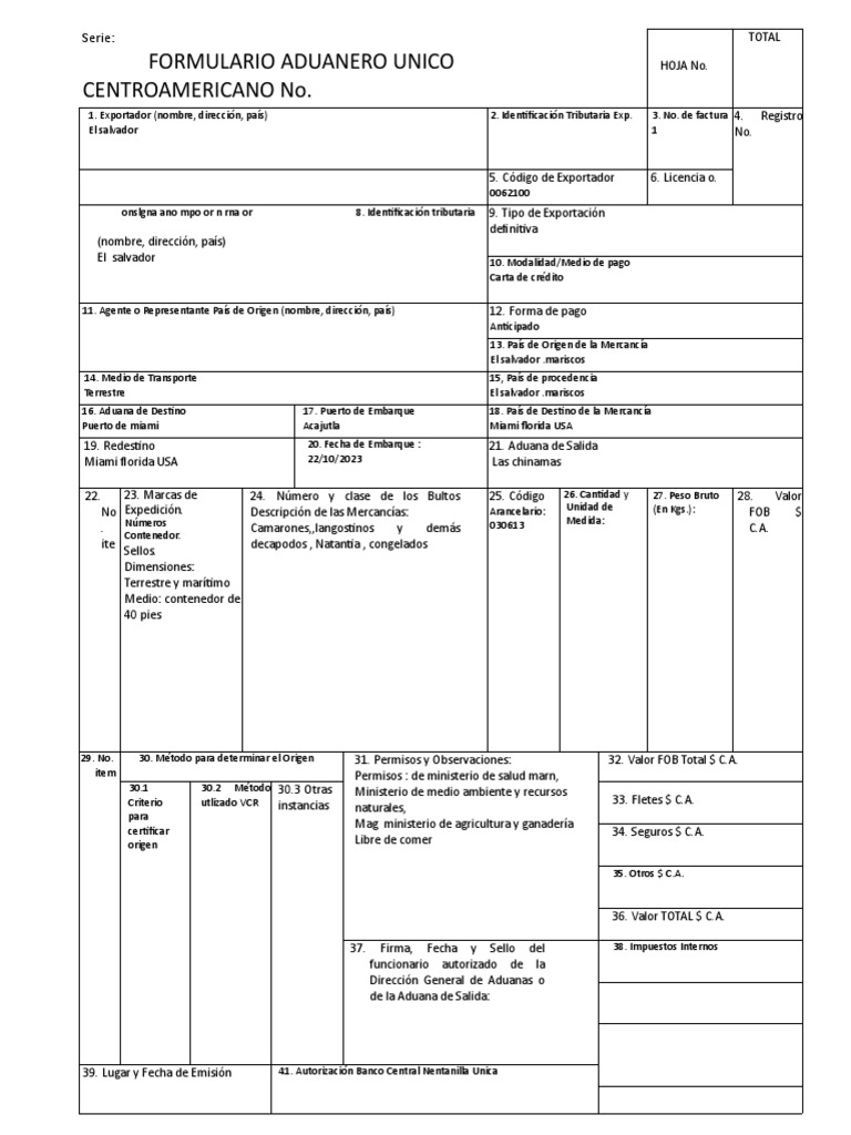 Formulario Aduanero Unico | PDF | aduana | Exportaciones