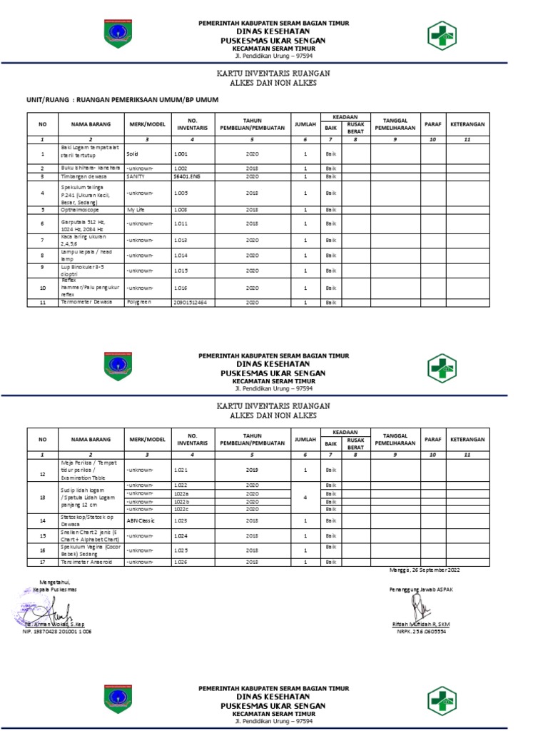 Kartu Inventaris Ruangan | PDF