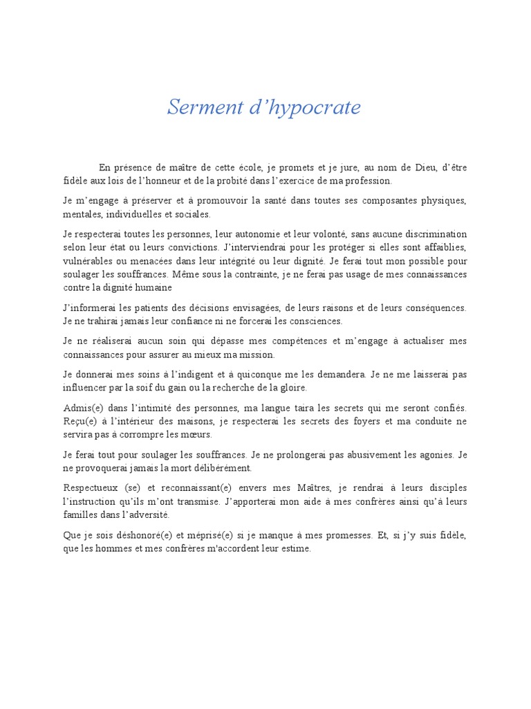 Serment D'hypocrate | PDF | Amour | Bonheur