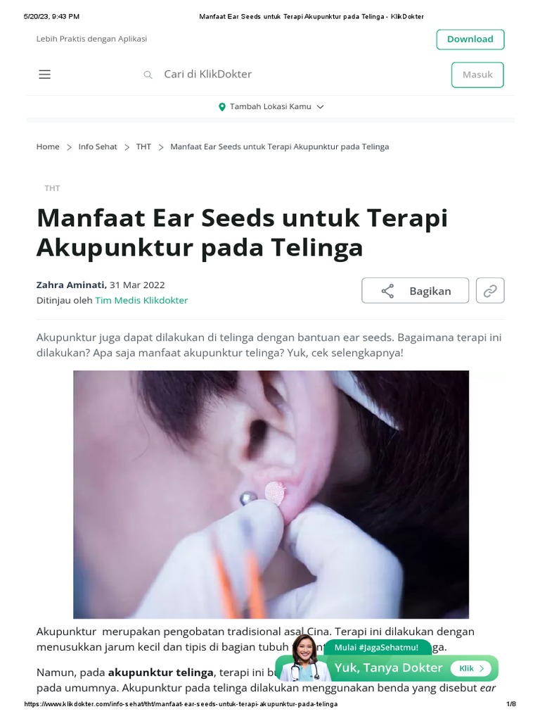 Manfaat Ear Seeds Untuk Terapi Akupunktur Pada Telinga - KlikDokter | PDF