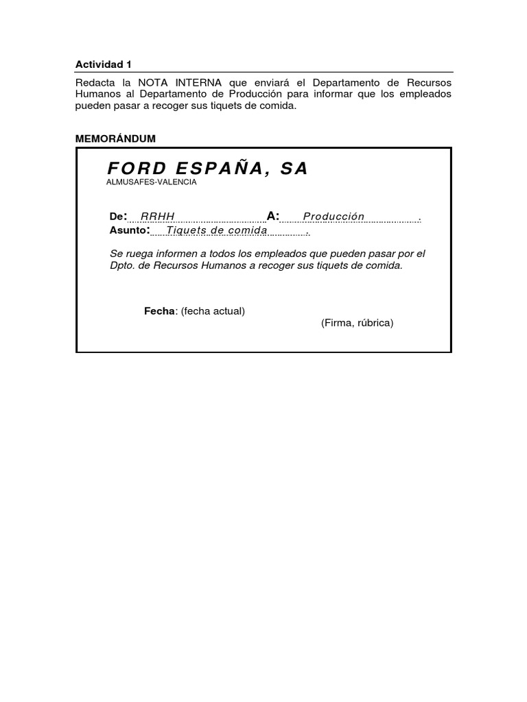 SOLUCION EJERCICIOS DOCUMENTOS 1 NOTA INTERNA, SALUDA Y AVISO-CAC | PDF