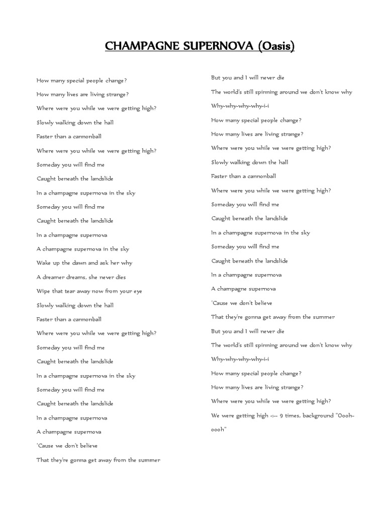 Champagne Supernova Lyrics Analysis | PDF | Young Adult