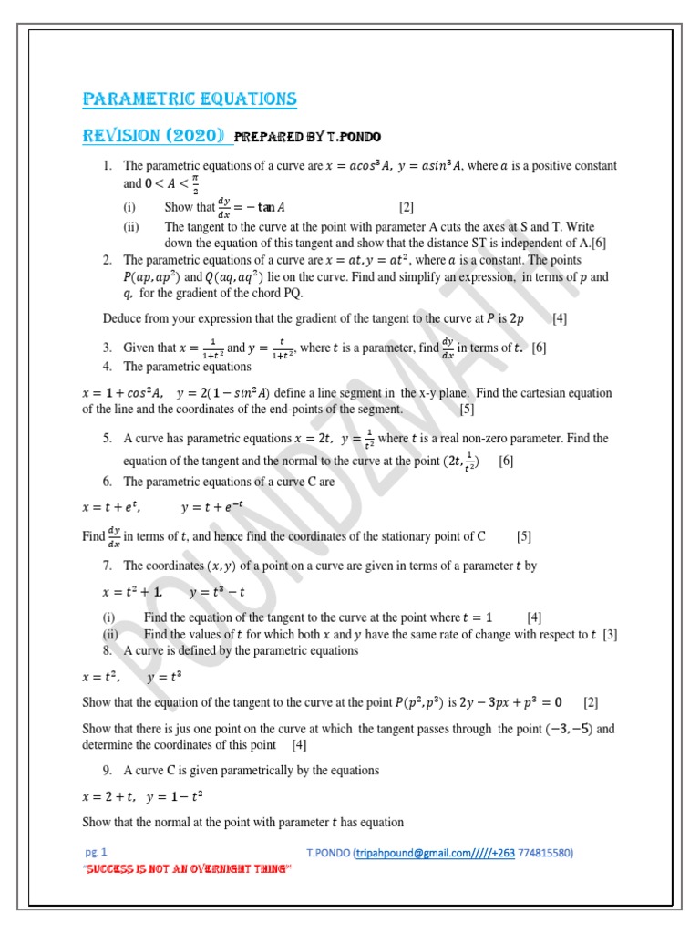 Parametric Equations and Tangents | PDF