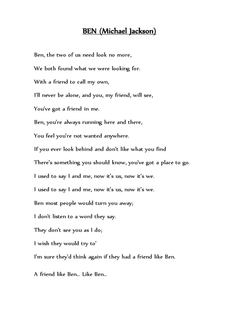 BEN (Michael Jackson) | PDF