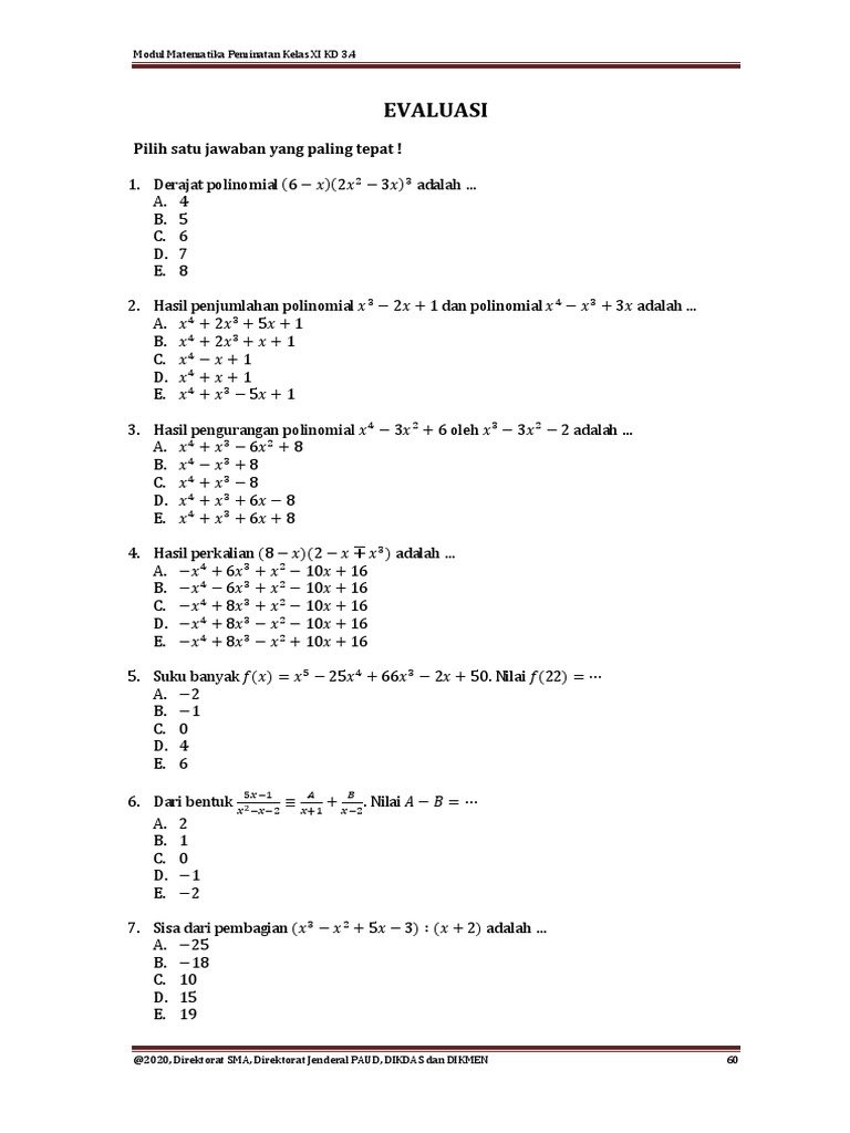 Latihan Soal Polinom | PDF