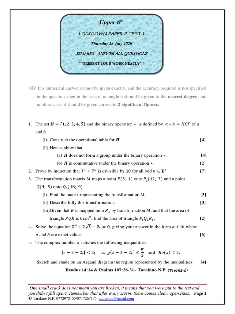 Lockdown Paper 2 Test 1 - Trockers | PDF