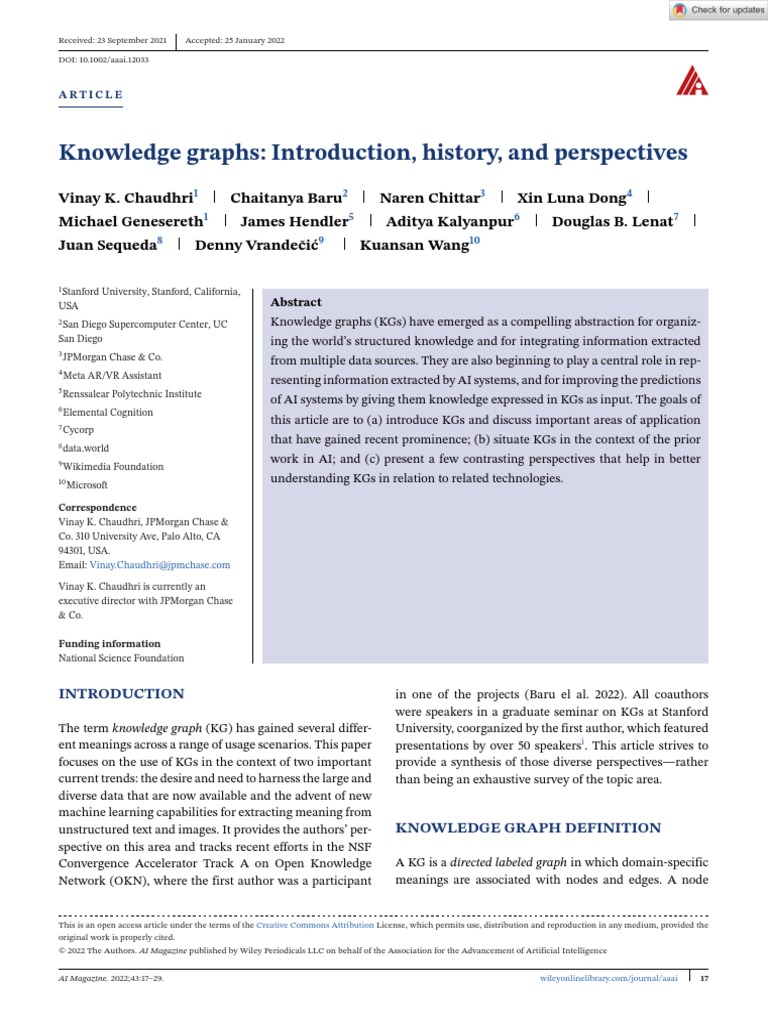 AI Magazine - 2022 - Chaudhri - Knowledge Graphs Introduction History and Perspectives | PDF ...