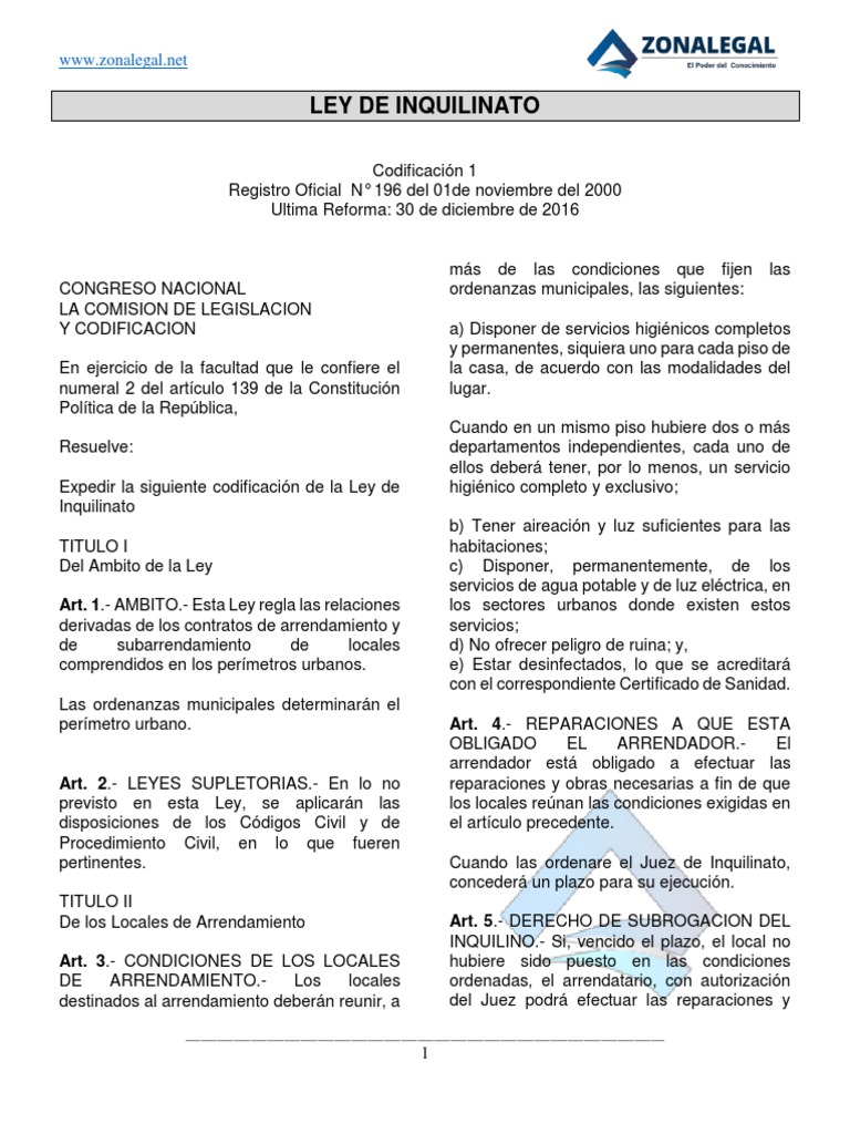 Ley de Inquilinato | PDF | Desalojo | Juez