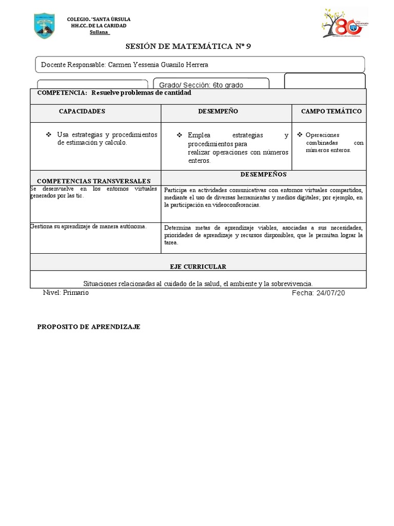 Sesión de Matemática #9-Operaciones Combinadas | PDF | Aprendizaje | Modificación de comportamiento