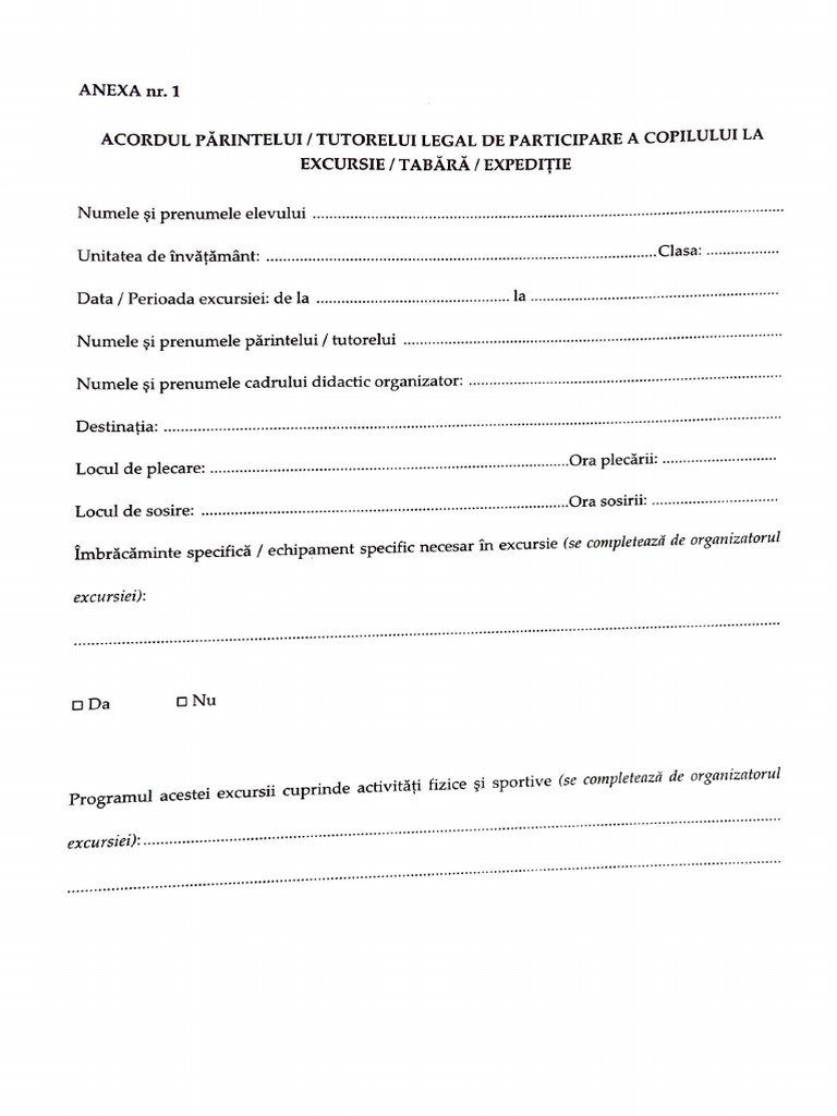 Anexa excursie | PDF