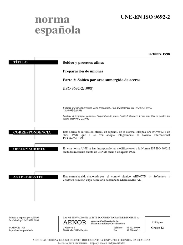Une-En Iso 9692-2 1998 | PDF | Materiales