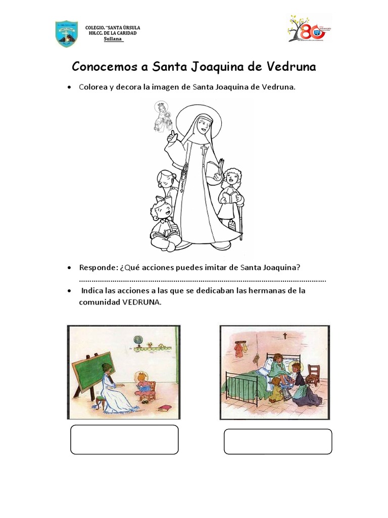 Ficha de Trabajo #4 Conocemos A Santa Joaquina de Vedruna | PDF