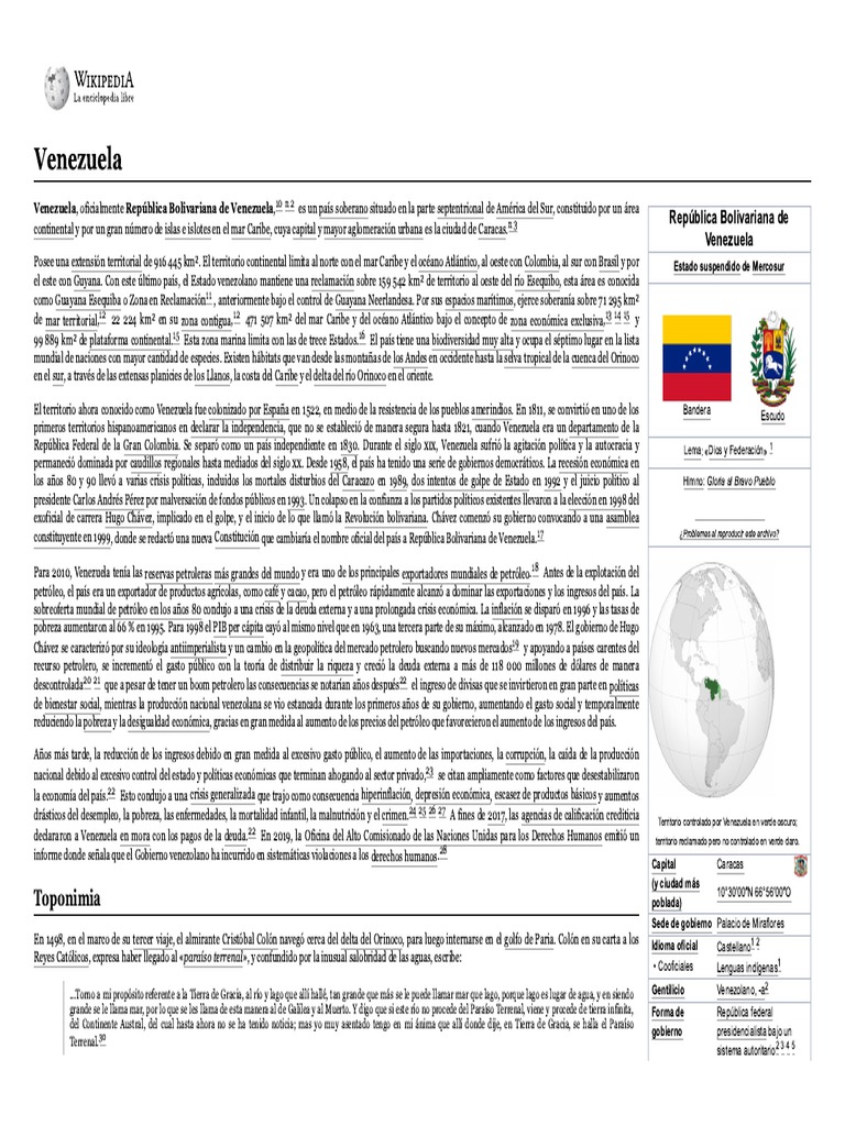Venezuela - Wikipedia, La Enciclopedia Libre | PDF
