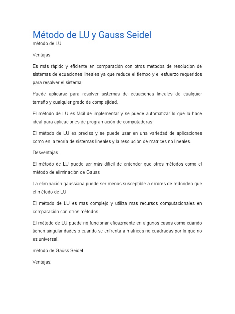 Método de LU y Gauss Seidel | PDF