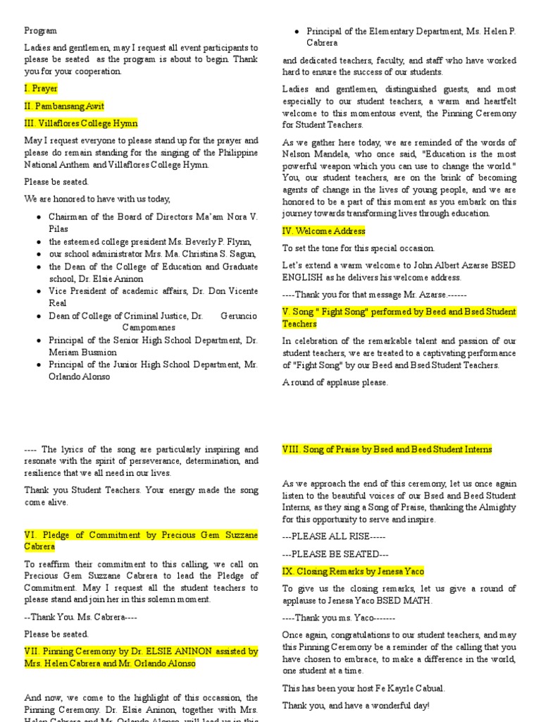 Hosting Spiel Pinning Ceremony | PDF | Language Arts & Discipline ...